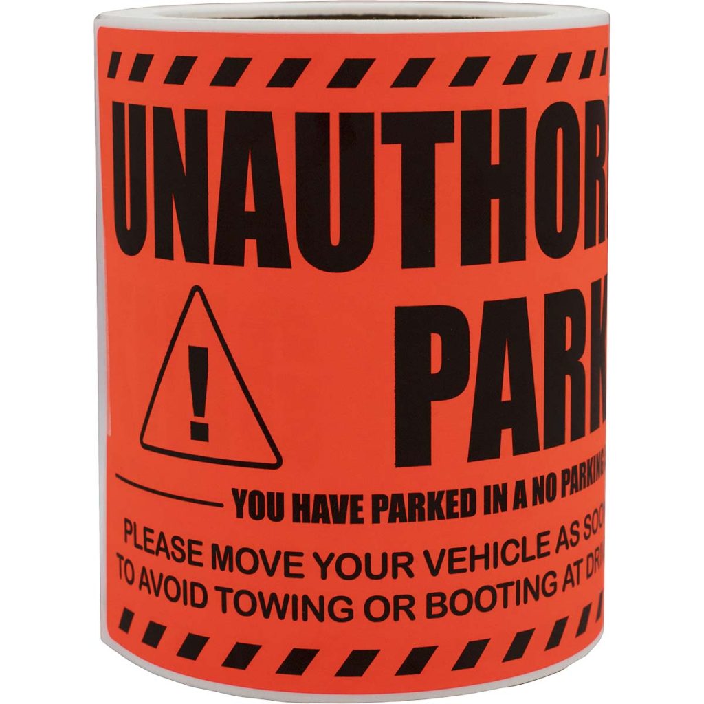 Unauthorized Parking Violator Warning Labels - InStockLabels.com