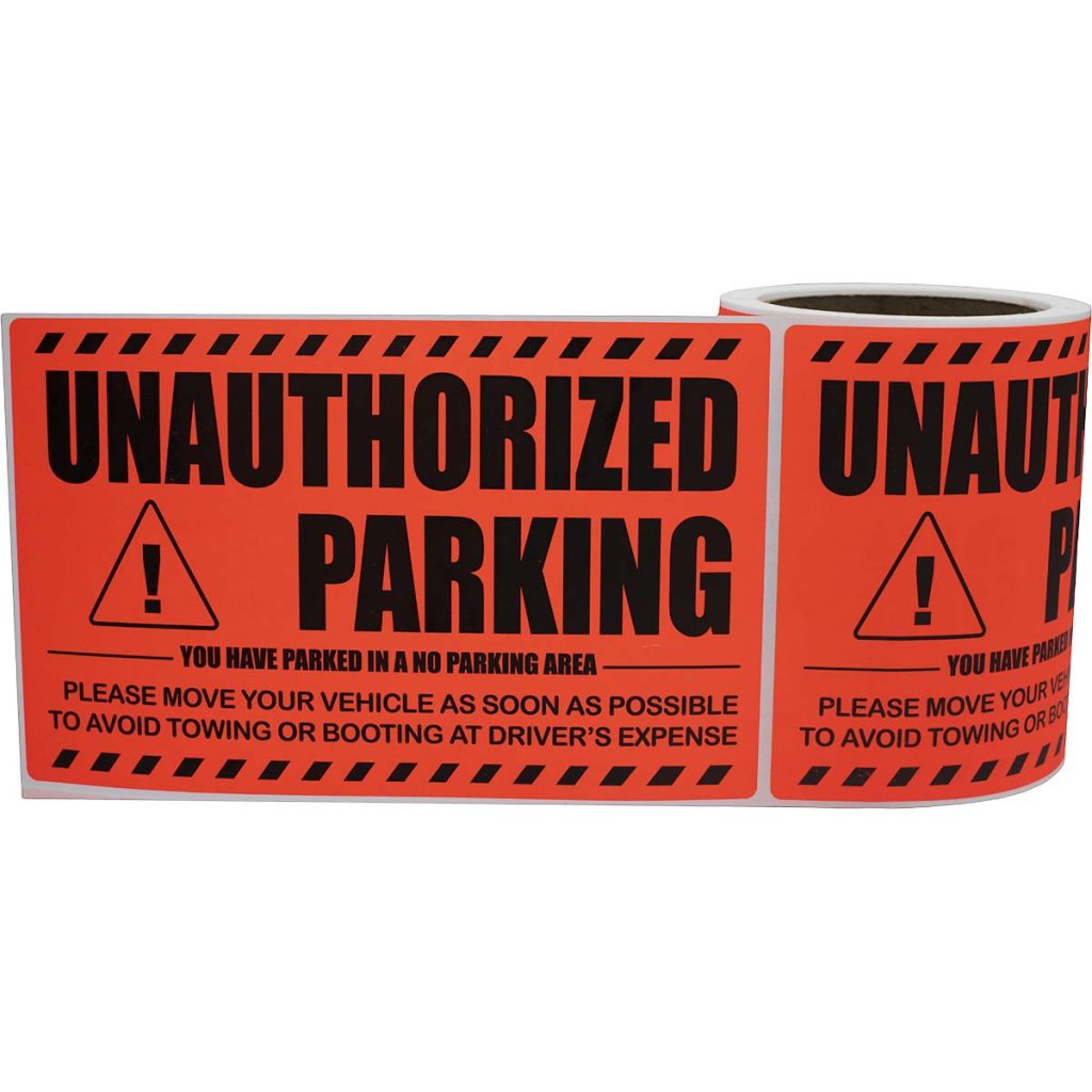 Unauthorized Parking Violator Warning Labels - InStockLabels.com