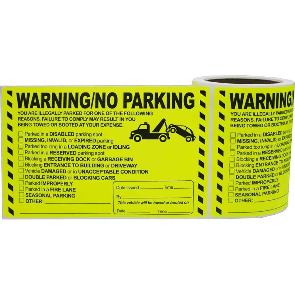 Warning/No Parking Checklist Parking Violator Labels QTY 100 ...