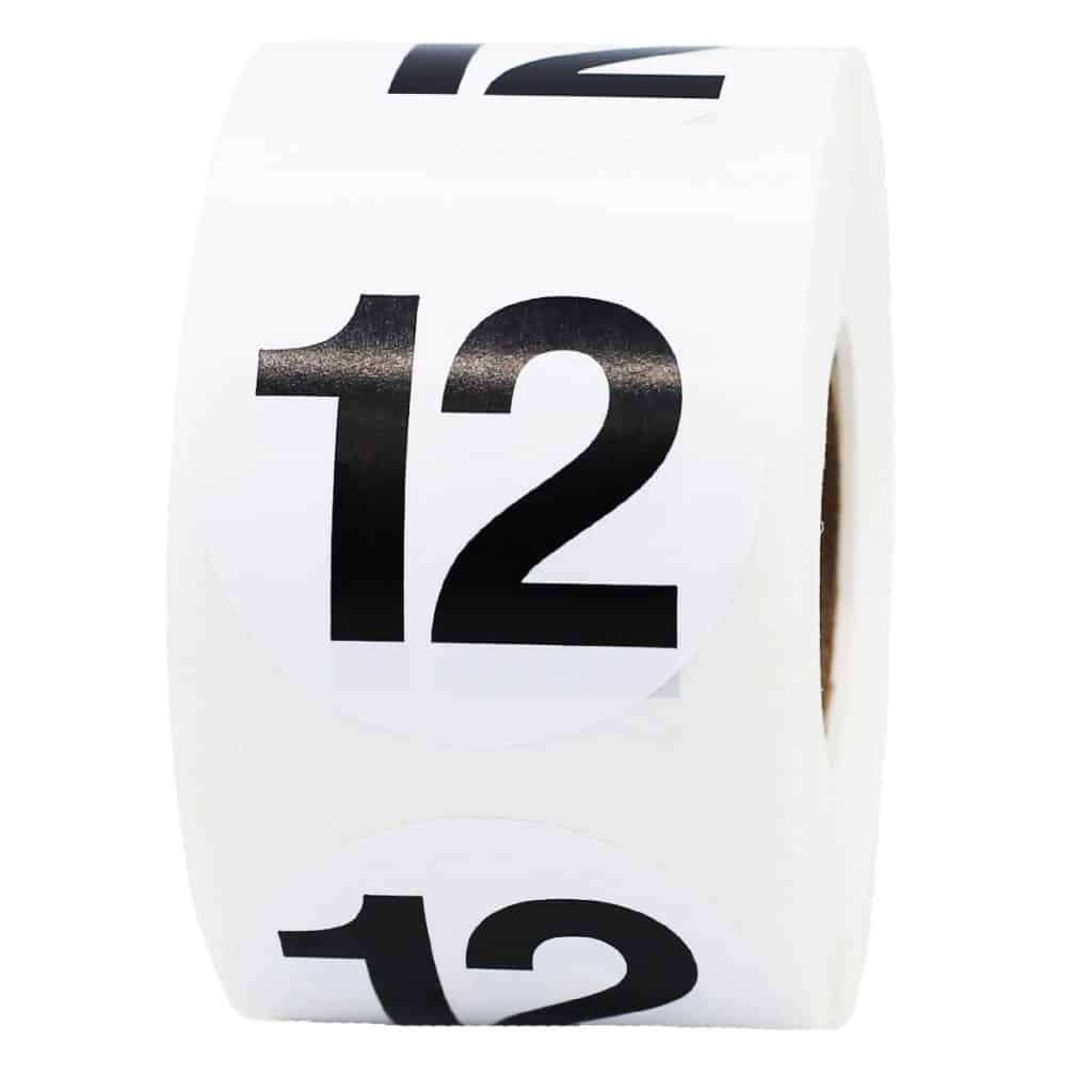 Number 12 Stickers Black/White 1.5" Round | InStockLabels.com