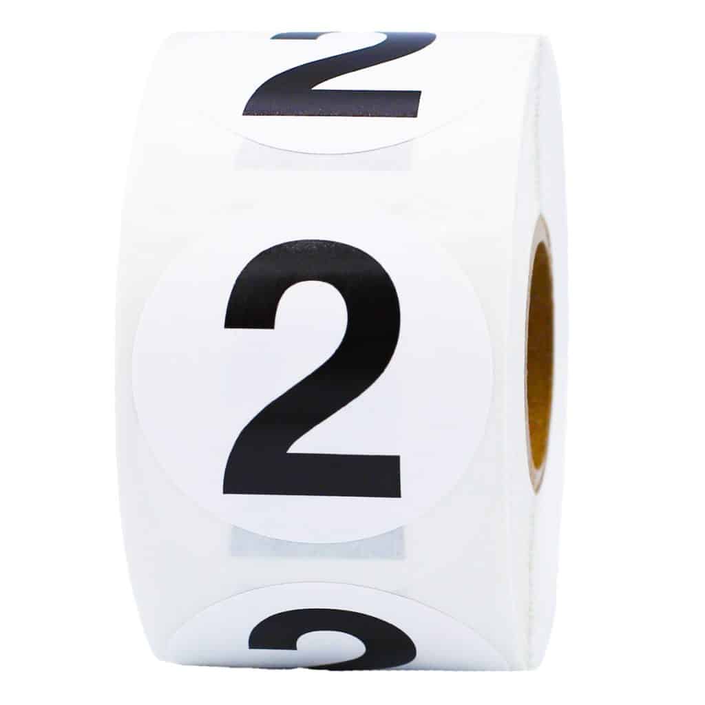 Number 2 Stickers Black/White 1.5" Round | InStockLabels.com