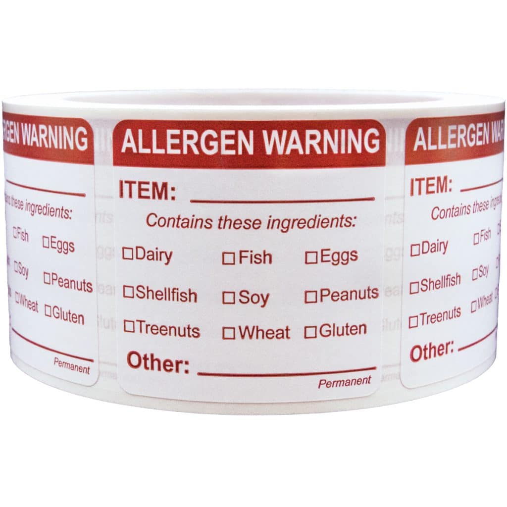 Semi-Gloss Allergen Food Warning Labels 2" Square QTY 500 ...