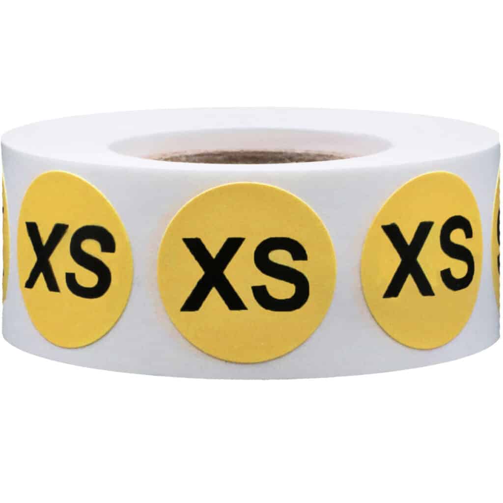 Yellow and Black Round Size Stickers For Retail Shirts | InStockLabels.com