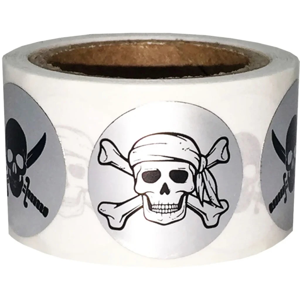 Skull Crossbones Stickers 3/4" Round QTY 500 - InStockLabels.com