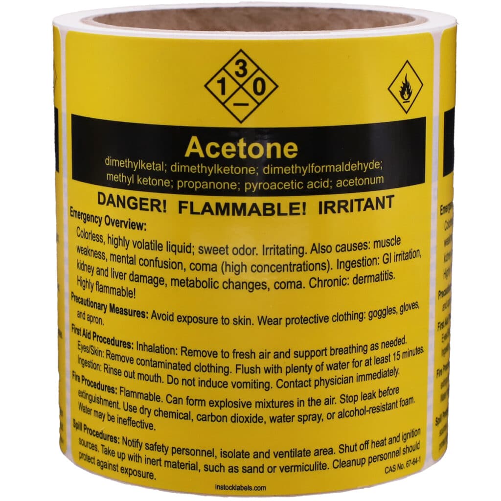 Acetone Chemical Right-to-Know Info Flammable Irritant Warning Labels | InStockLabels.com