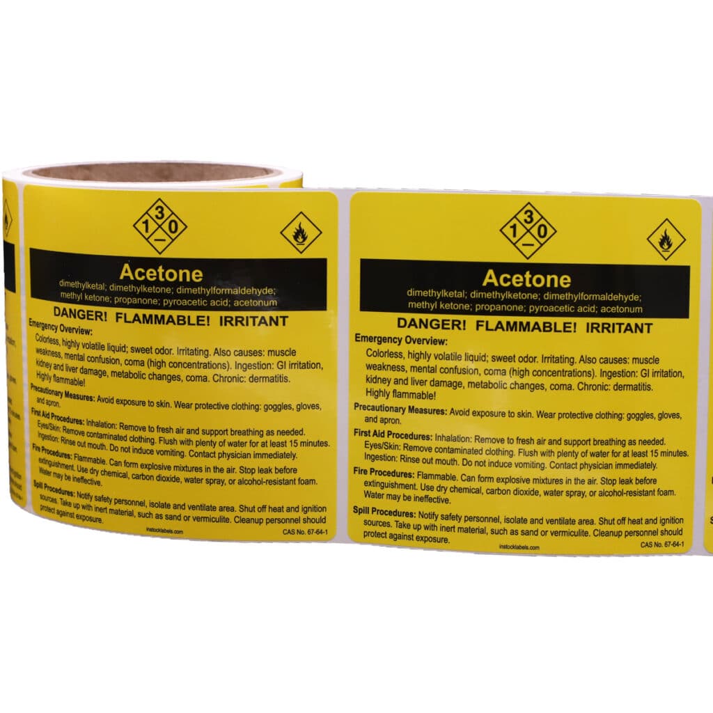 Acetone Chemical Right-to-Know Info Flammable Irritant Warning Labels ...