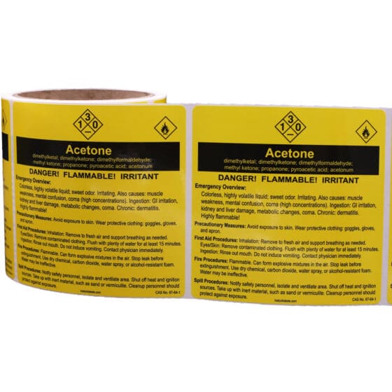 Acetone Chemical Right-to-Know Info Flammable Irritant Warning Labels ...