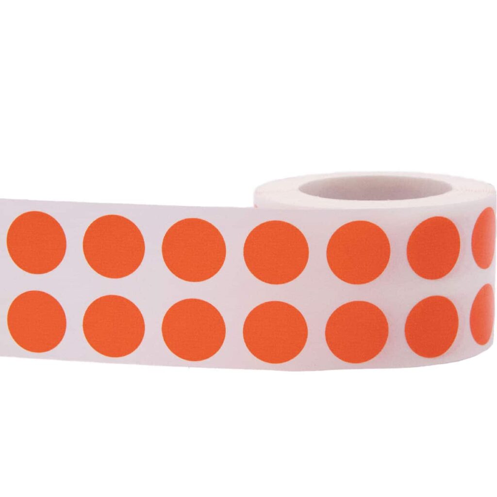 Small Hot Orange Dot Stickers 1/2" | InStockLabels.com