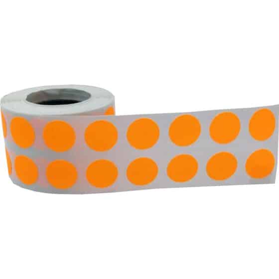 1,000 Small Fluorescent Orange Dot Stickers 1/2" Round | InStockLabels.com