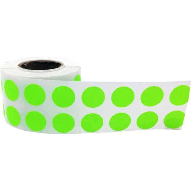 1,000 Small Fluorescent Green Dot Stickers 1/2" Round | InStockLabels.com