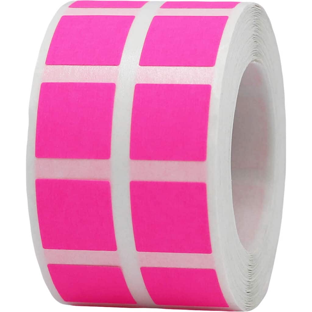 Small Fluorescent Pink Colored Square Stickers 1/2" | InStockLabels.com
