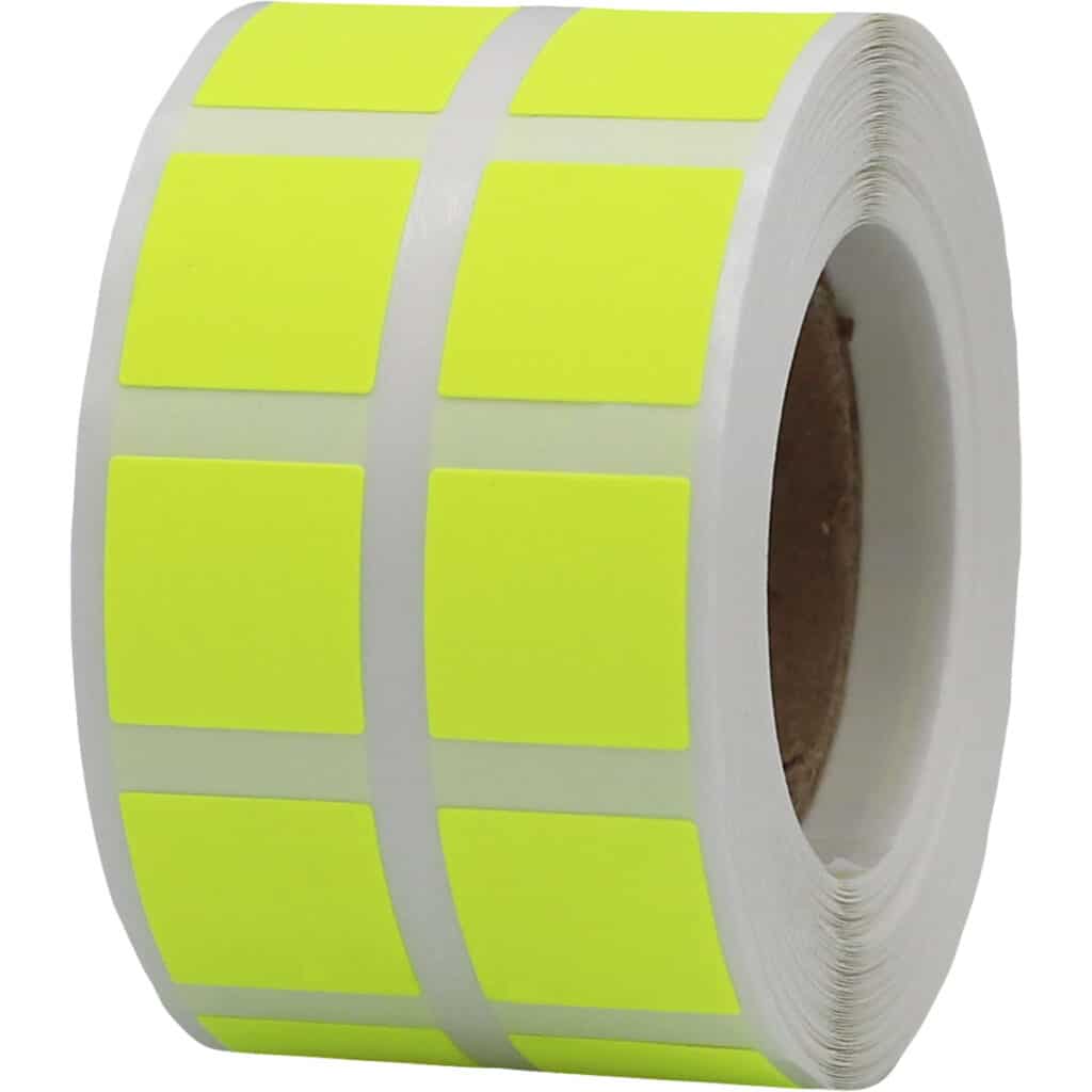 Small Fluorescent Yellow Colored Square Stickers 1/2" | InStockLabels.com