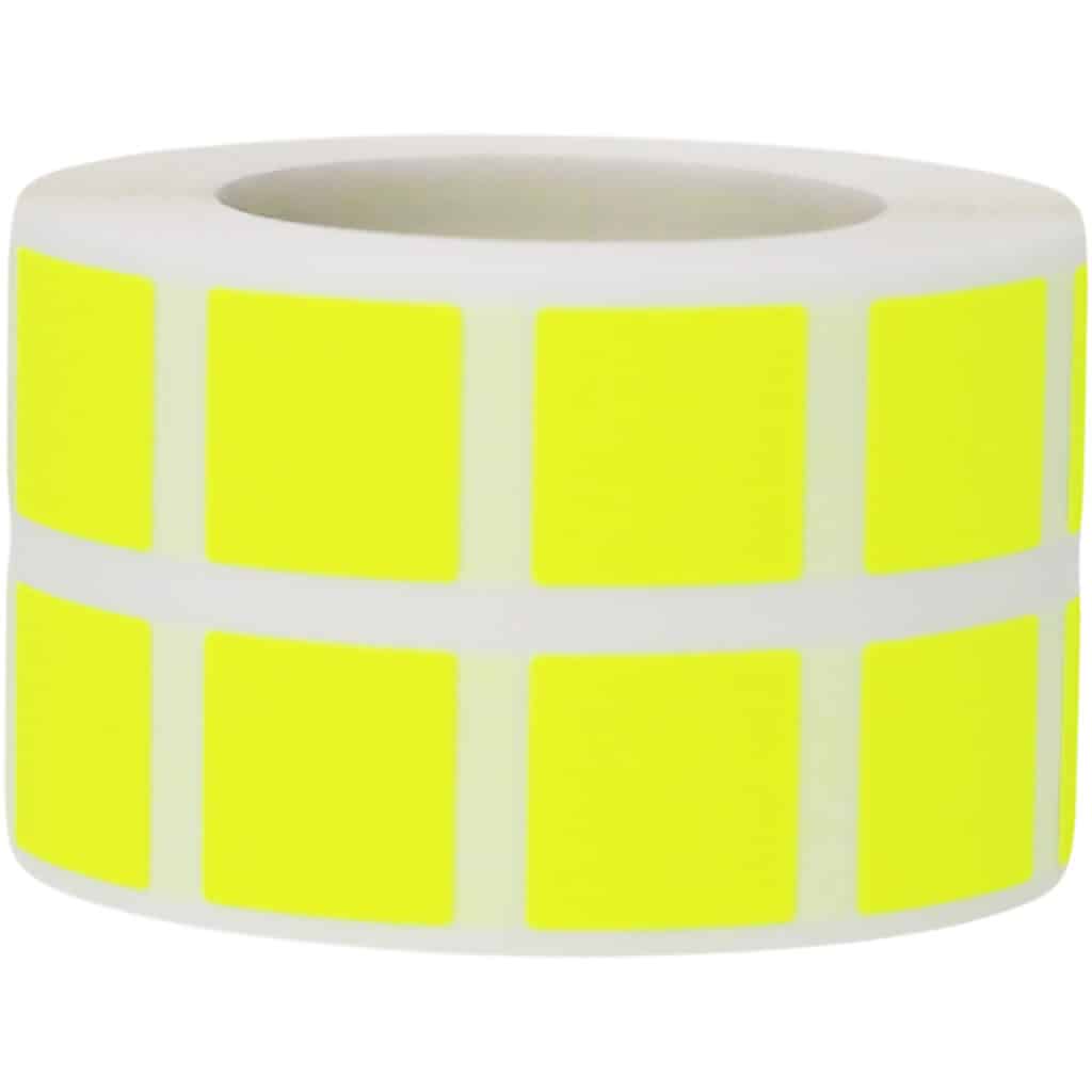 Small Fluorescent Yellow Colored Square Stickers 1/2" | InStockLabels.com