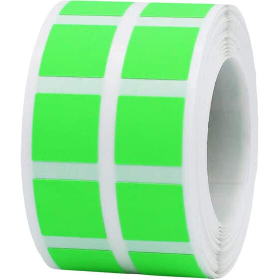 Small Fluorescent Green Colored Square Stickers 1/2" | InStockLabels.com