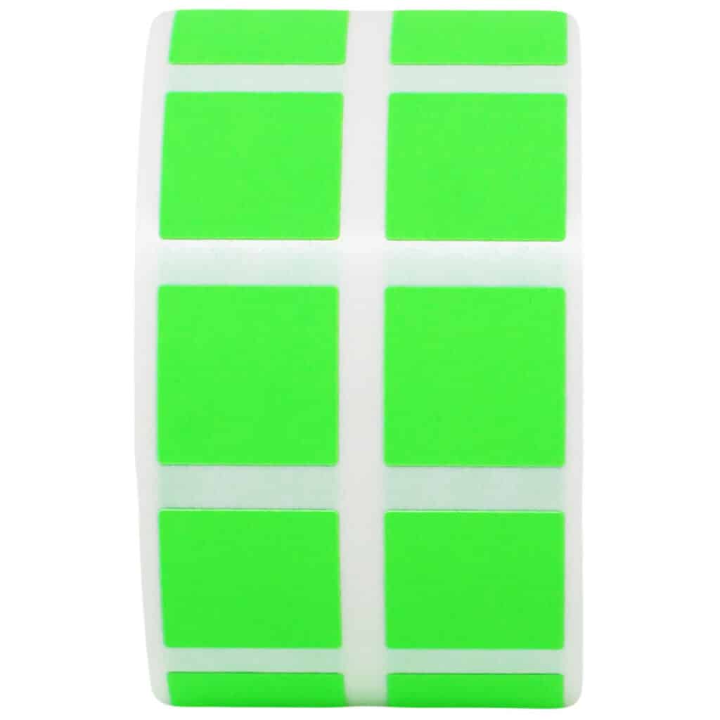 Small Fluorescent Green Colored Square Stickers 1/2" | InStockLabels.com