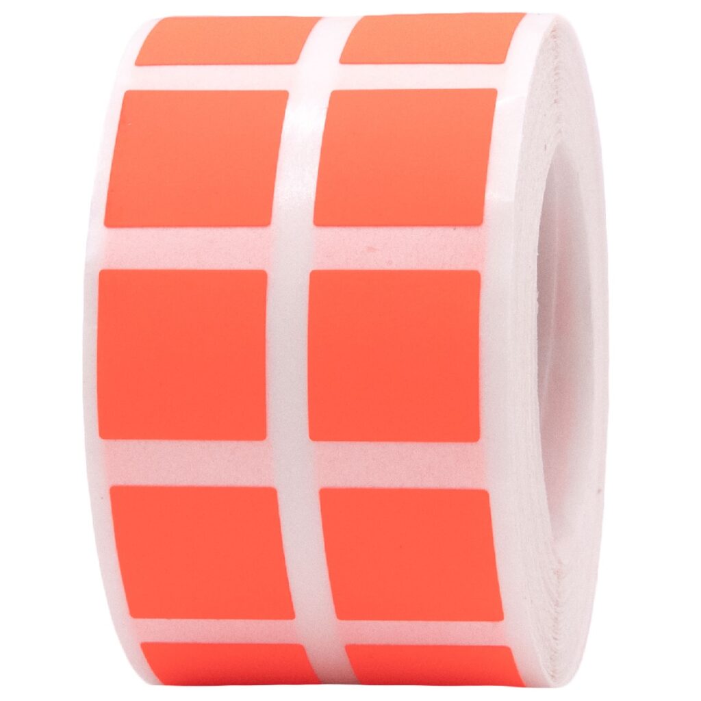 Small Fluorescent Red Colored Square Stickers 1/2" | InStockLabels.com
