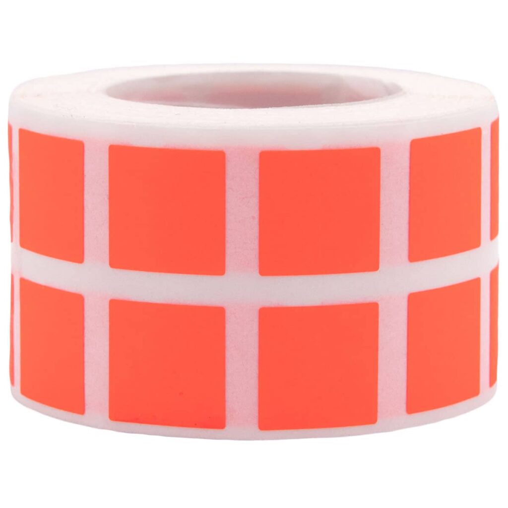 Small Fluorescent Red Colored Square Stickers 1/2" | InStockLabels.com