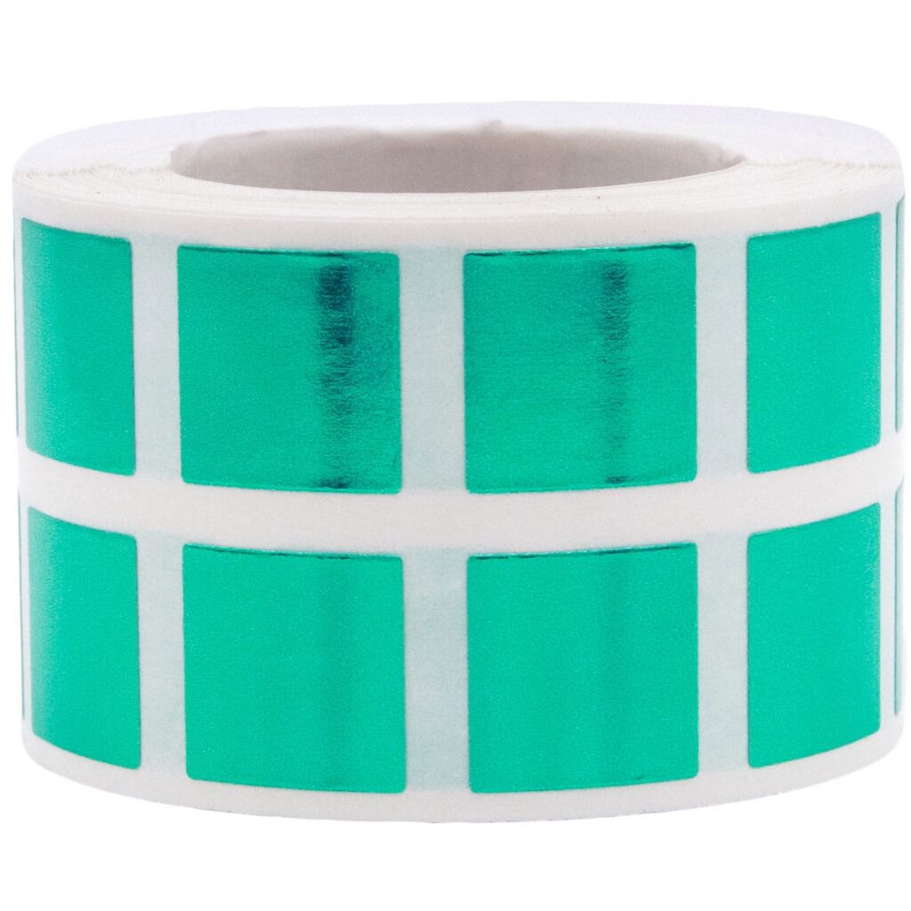 Small Metallic Green Colored Square Stickers 1/2" | InStockLabels.com