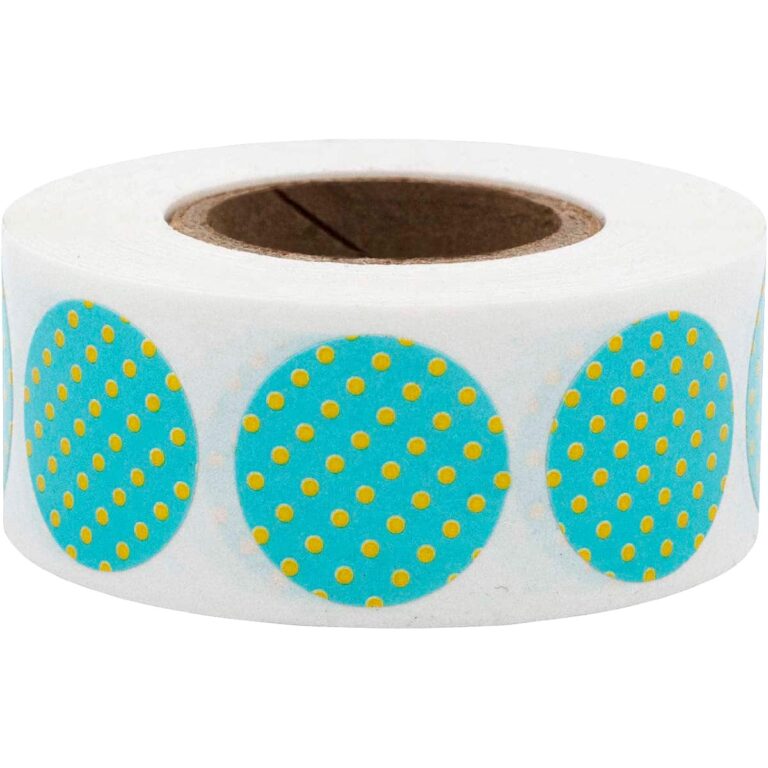 3/4" Inch Round Teal With Yellow Polka Dot Labels | InStockLabels.com