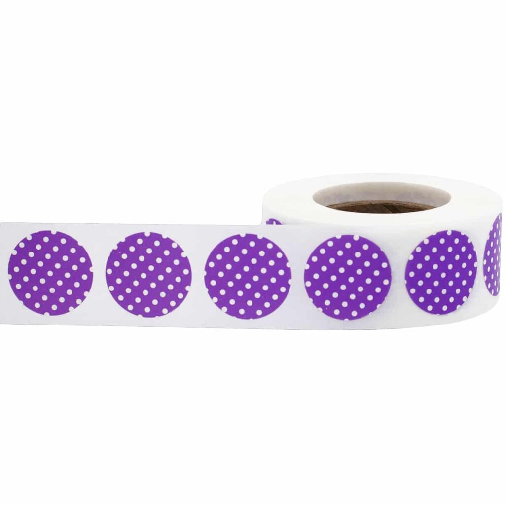 3/4" Inch Round Purple With White Polka Dot Labels | InStockLabels.com