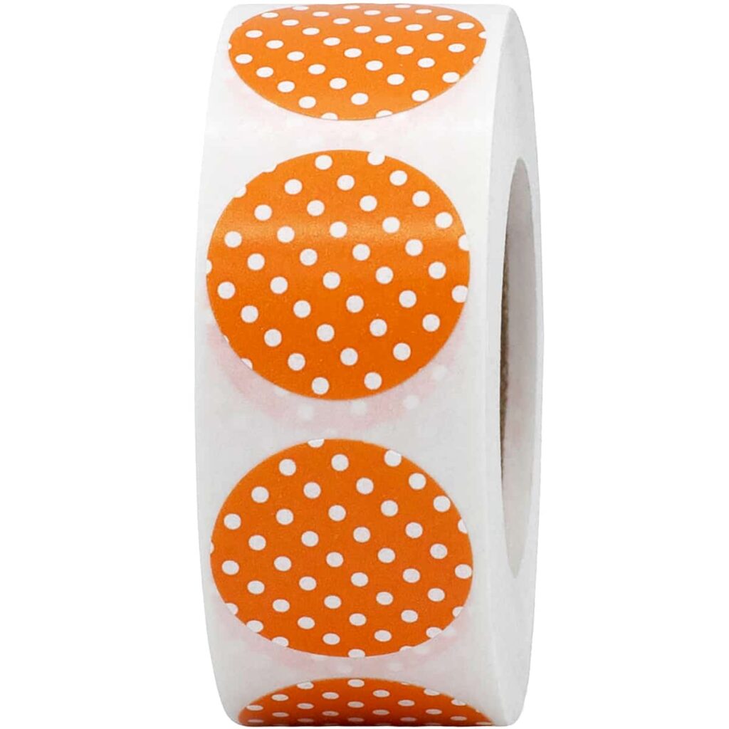 3/4" Inch Round Orange With White Polka Dot Labels | InStockLabels.com