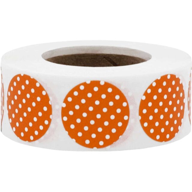 3/4" Inch Round Orange With White Polka Dot Labels | InStockLabels.com