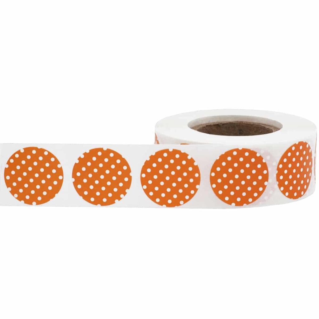3/4" Inch Round Orange With White Polka Dot Labels | InStockLabels.com