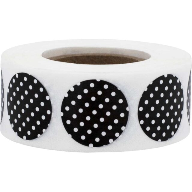 3/4" Inch Round Black With White Polka Dot Labels | InStockLabels.com