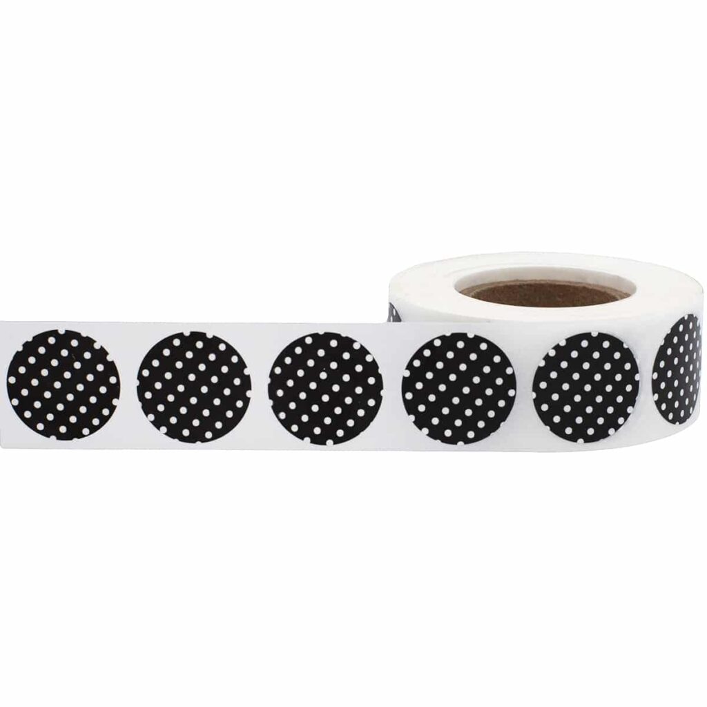 3/4" Inch Round Black With White Polka Dot Labels | InStockLabels.com