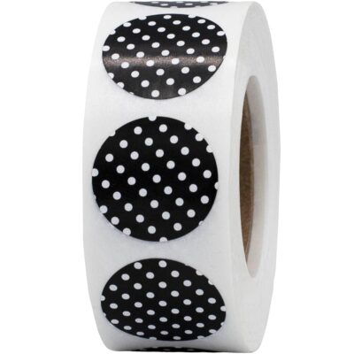 3/4" Inch Round Black With White Polka Dot Labels | InStockLabels.com