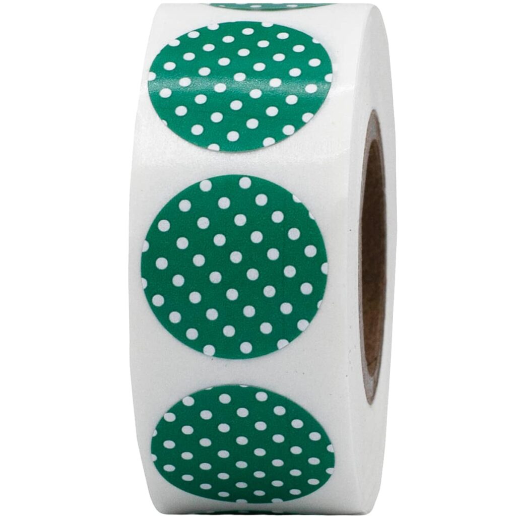 3/4" Inch Round Green With White Polka Dot Labels | InStockLabels.com