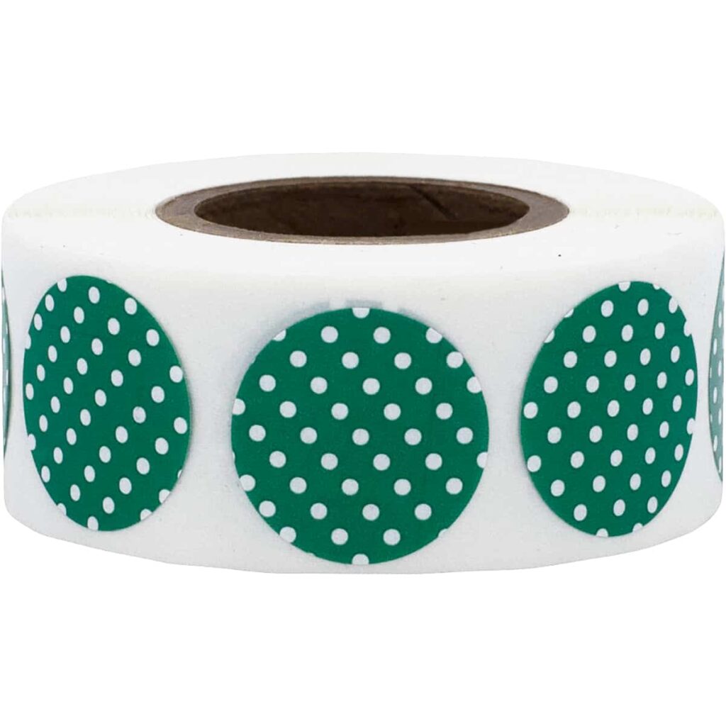 3/4" Inch Round Green With White Polka Dot Labels | InStockLabels.com