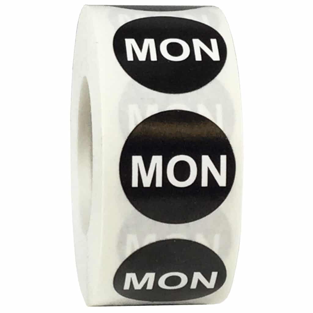 Monday Color Coded Day Stickers 3/4" Round | InStockLabels.com