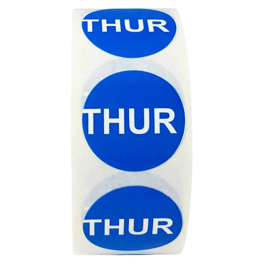 Thursday Color Coded Day Stickers 3/4" Round | InStockLabels.com