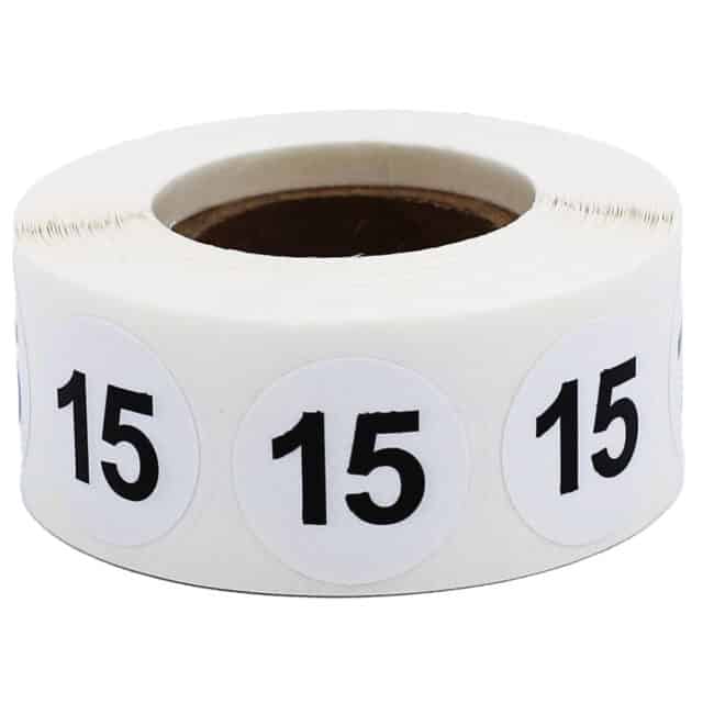 White Number 15 Stickers 3/4" | InStockLabels.com