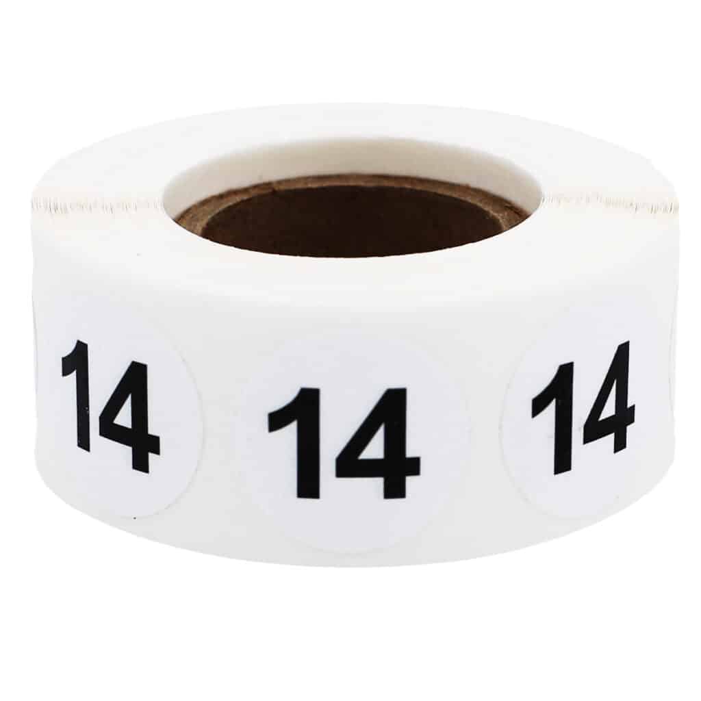White Number 14 Stickers 3/4" | InStockLabels.com
