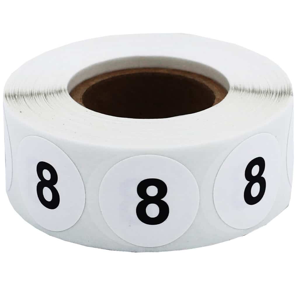 White Number 8 Stickers 3/4" | InStockLabels.com