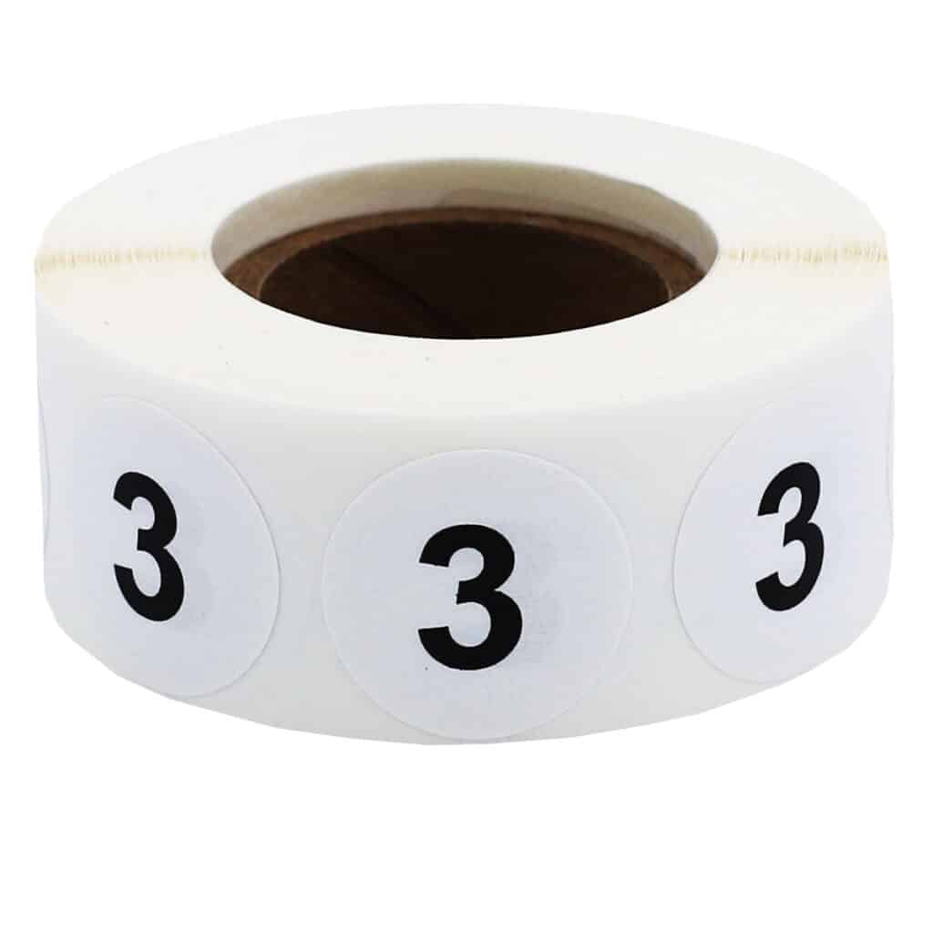 White Number 3 Stickers 3/4" | InStockLabels.com