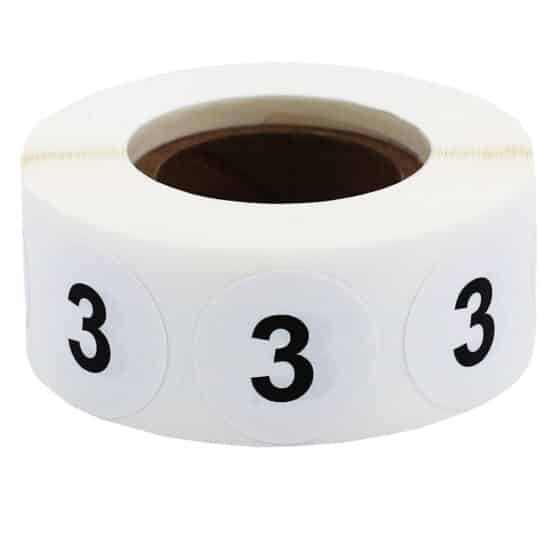 White Number 3 Stickers 3/4" | InStockLabels.com