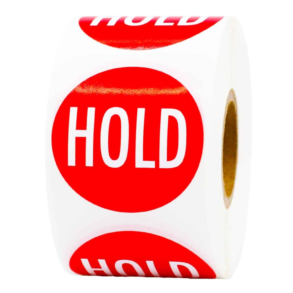 Red HOLD Inventory Warehouse Labels | 1.5" | 500/Roll | InStockLabels.com