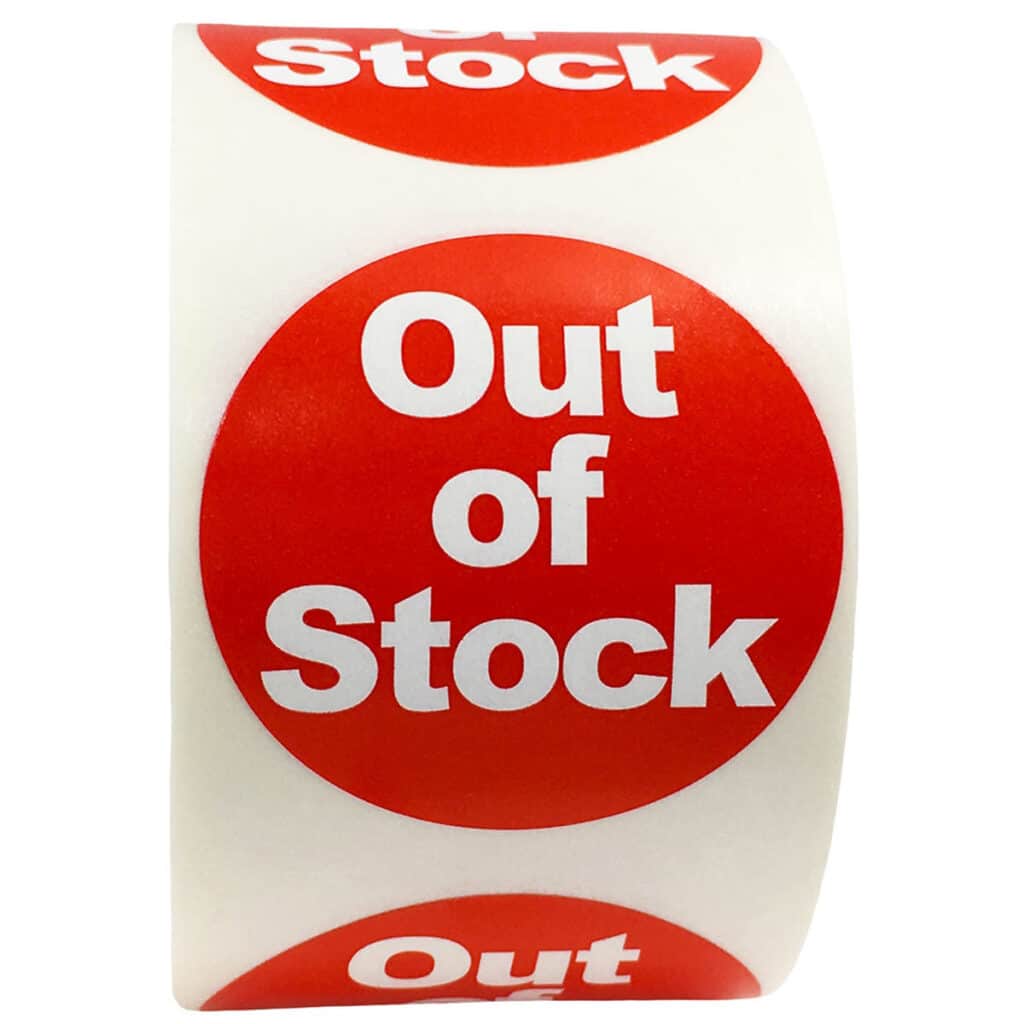 Inventory Warning Labels that say Out Of Stock | Bright Red ...