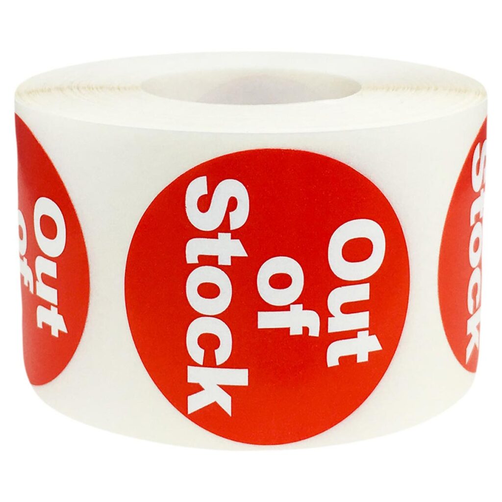 Inventory Warning Labels that say Out Of Stock | Bright Red ...