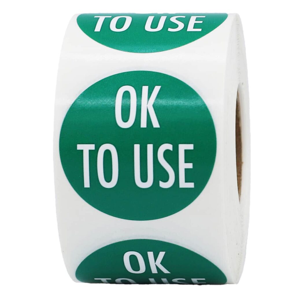OK To USE | Green Inventory Warning Labels | 1.5" Round | InStockLabels.com