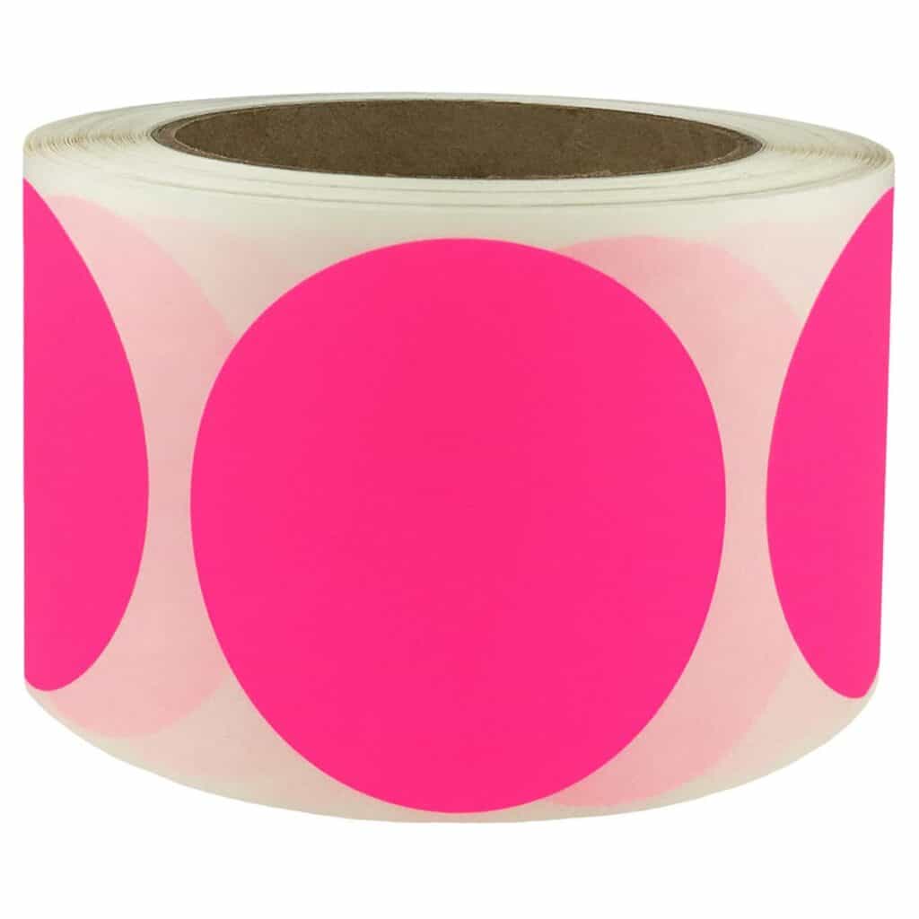 Fluorescent Pink Color Code Labels 2" Round | InstockLabels.com