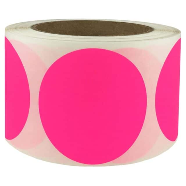 Fluorescent Pink Color Code Labels 2" Round | InstockLabels.com