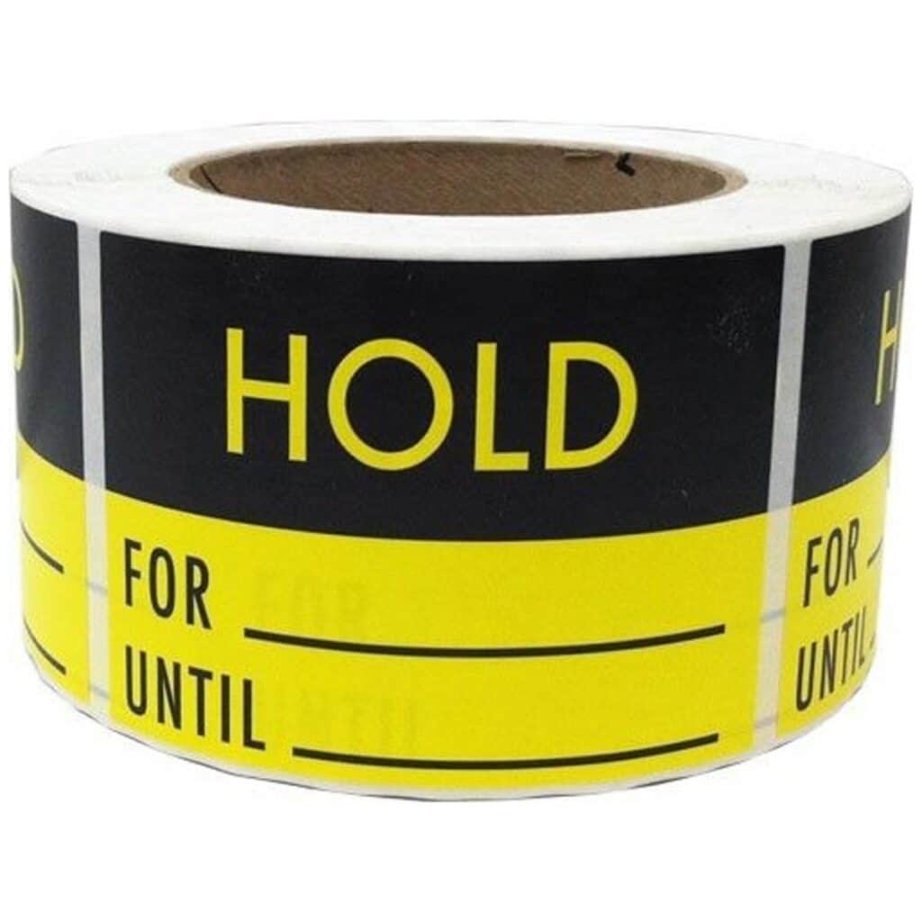Warehouse Labels that Say "Hold For Until" 3.5" x 2.5" | InStockLabels.com