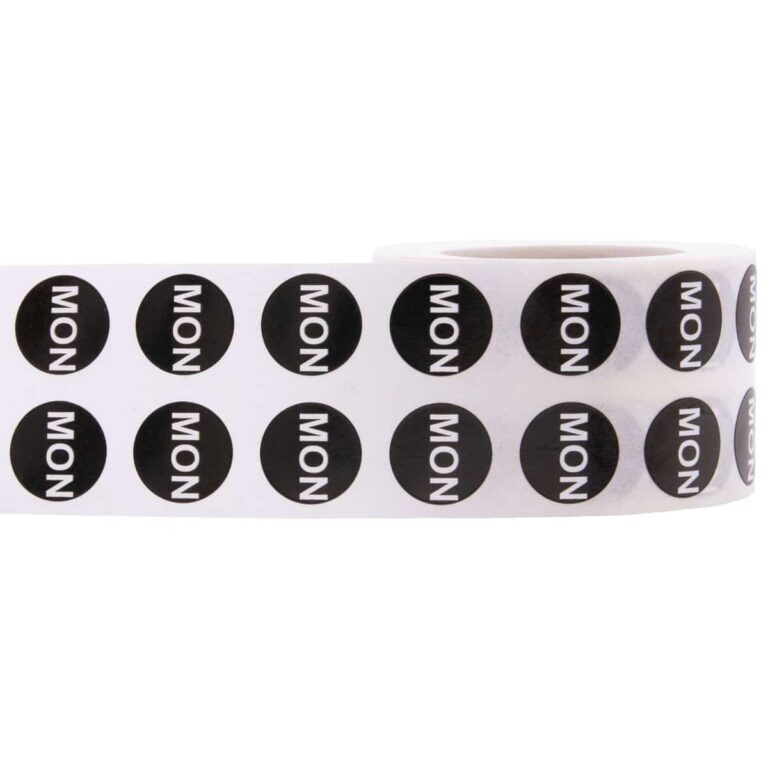 Small Monday Colored Day Stickers 1/2" Round | InStockLabels.com