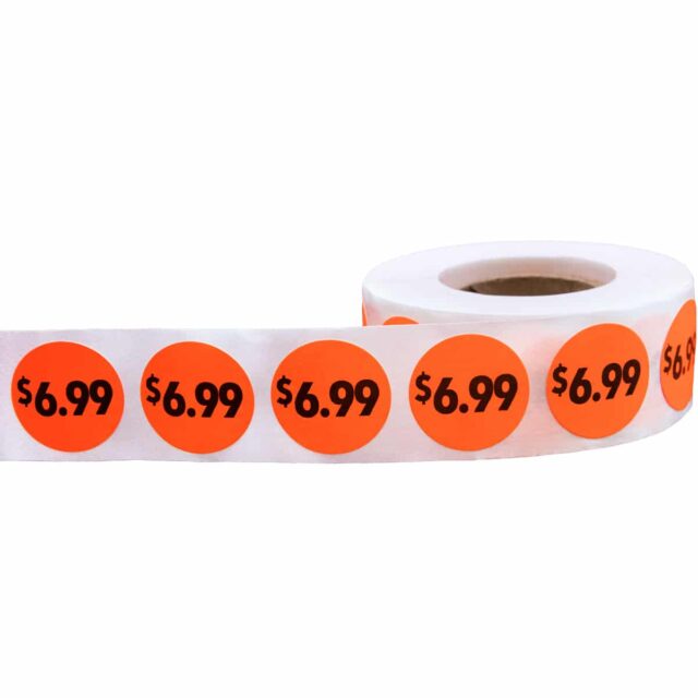Fluorescent Red $6.99 Pricing Stickers 3/4" Round| InStockLabels.com