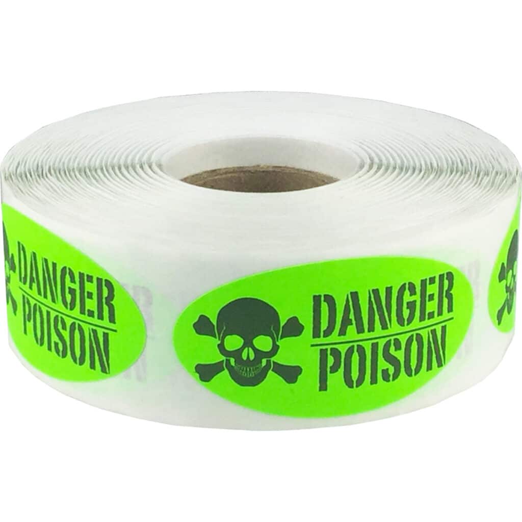 Danger Poison Control Stickers | Fluorescent Red | InStockLabels.com