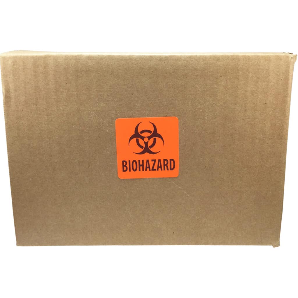 Fluorescent Red Biohazard Warning Labels | InStockLabels.com